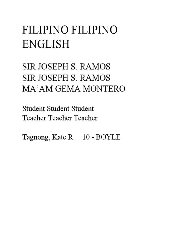 Filipino Filipino English: Sir Joseph S. Ramos Sir Joseph S. Ramos Ma ...