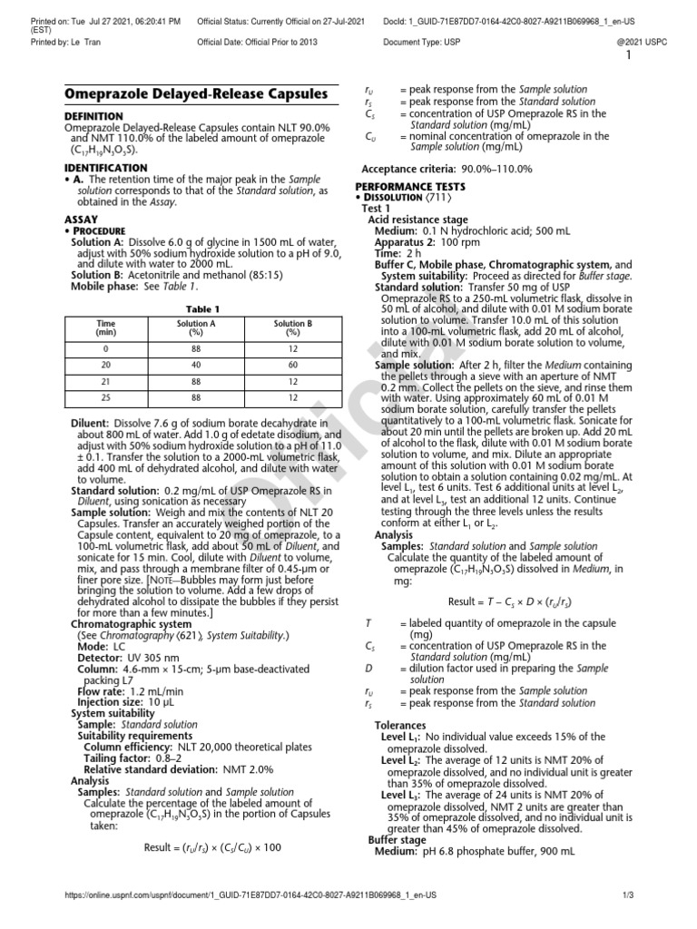 Omeprazole Delayed-Release Capsules | PDF
