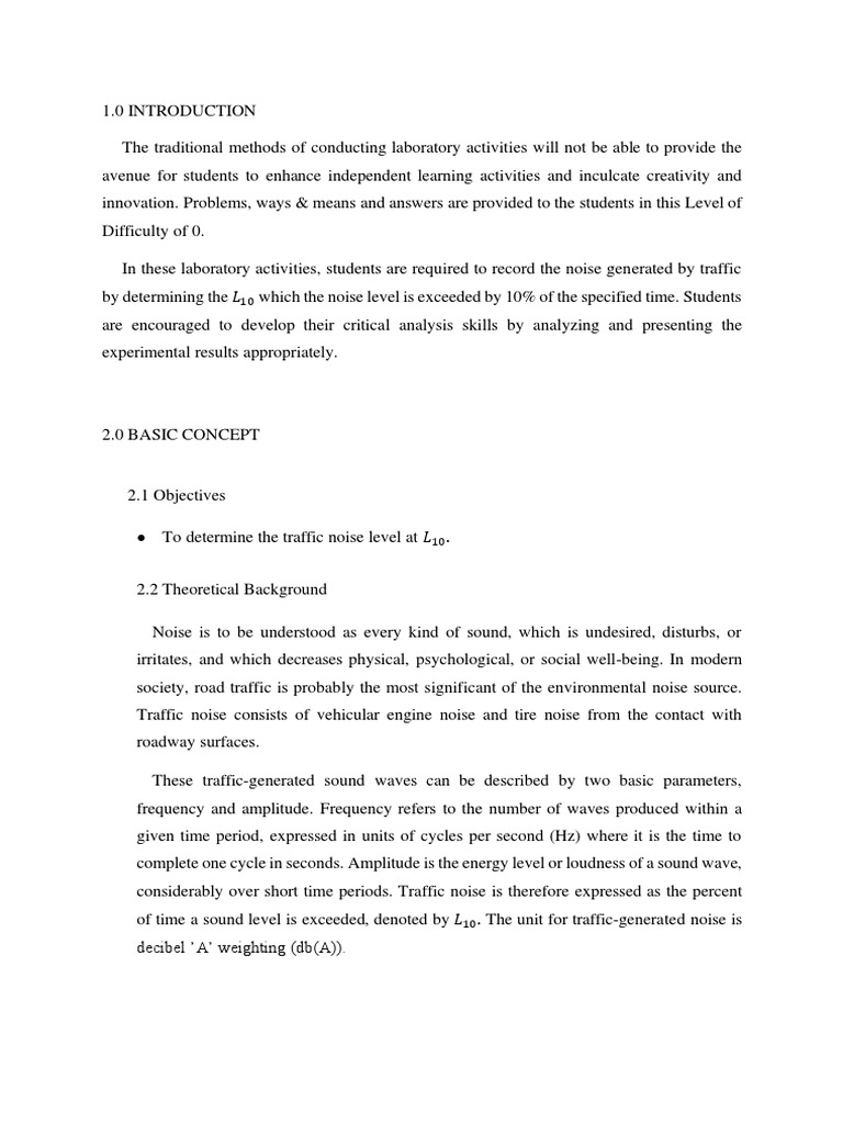 Traffic Noise Study Lab Report | PDF | Sound | Decibel