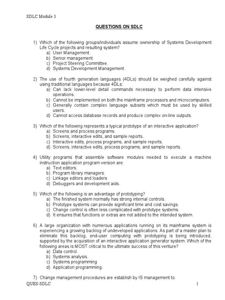 Disa MCQ SDLC | PDF | Computer Program | Programming