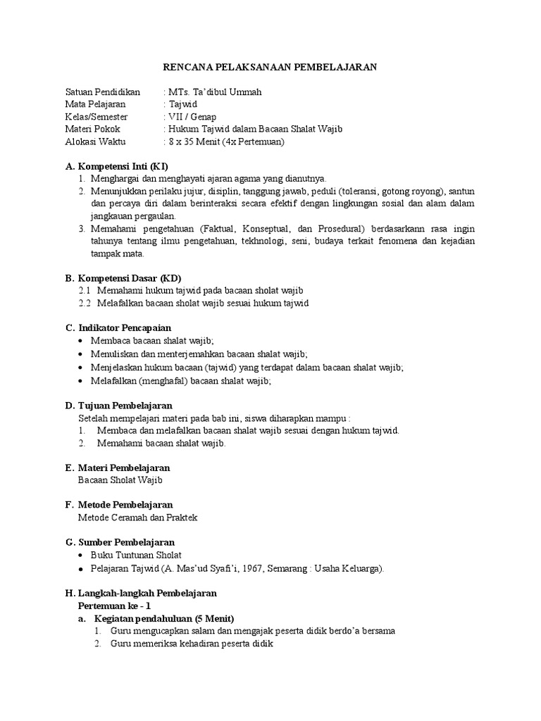 Contoh RPP Tajwid | PDF