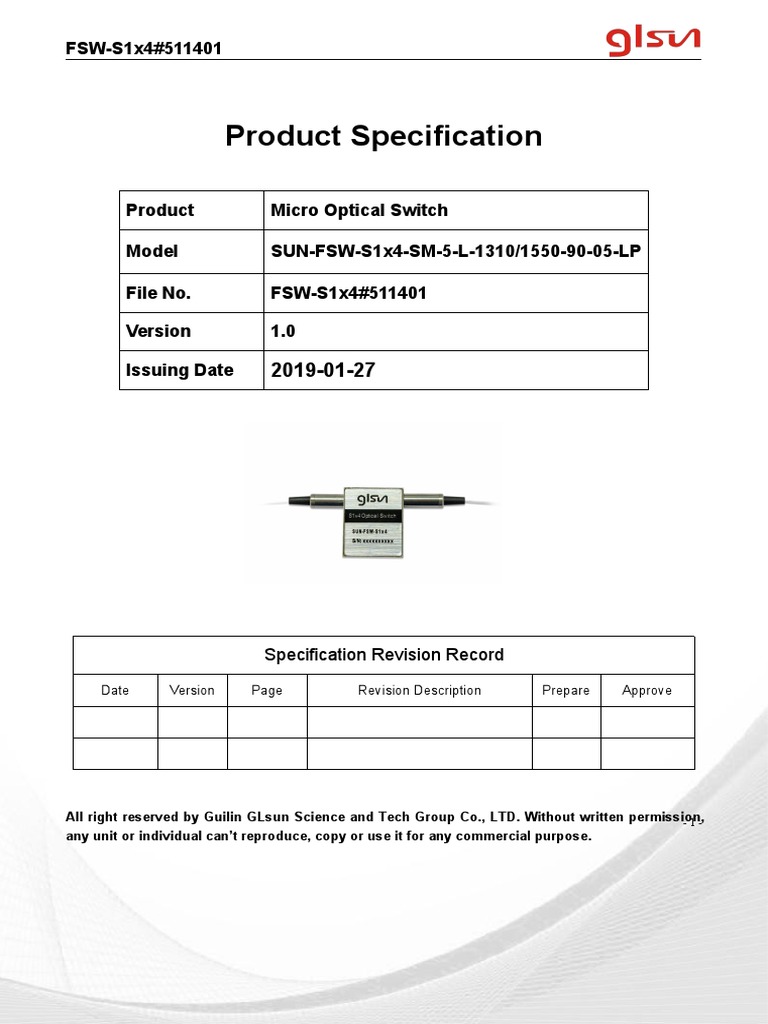 Micro Optical Switch Specification | PDF