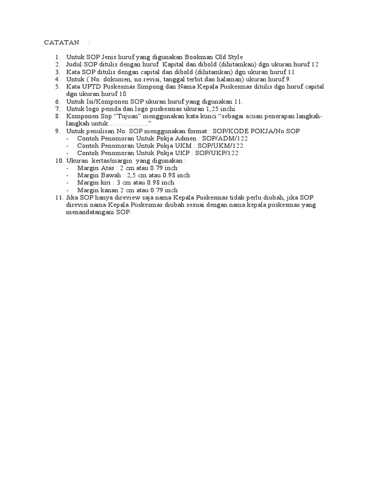 CONTOH PENULISAN SOP | PDF