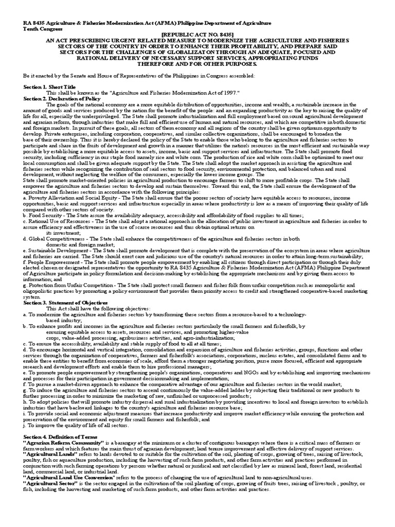 RA 8435 Agriculture | PDF | Agriculture | Food Security