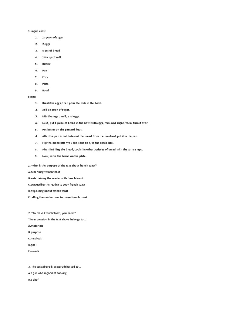 Procedure Text Soal | PDF | Cakes | Foods