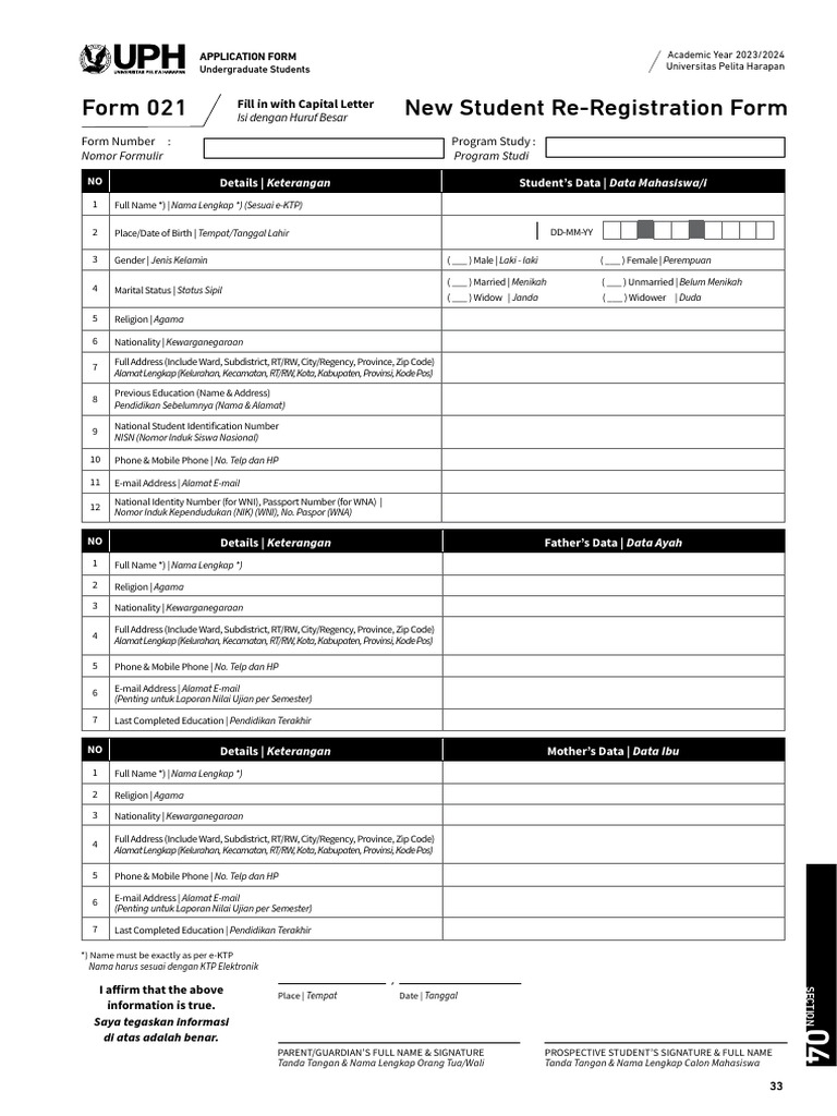 Student Re-Registration Form 021 | PDF