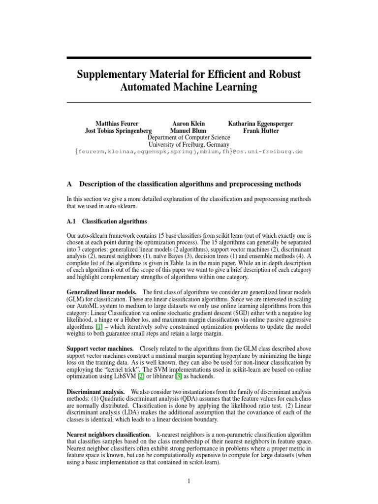 15 NIPS Auto Sklearn Supplementary | PDF | Support Vector Machine ... 15 NIPS Auto Sklearn Supplementary | PDF | Support Vector Machine ...