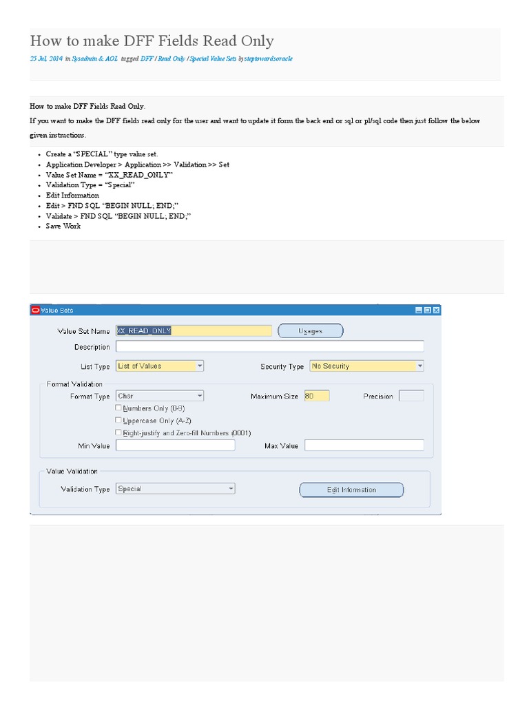 Make DFF Fields Read Only Guide | PDF