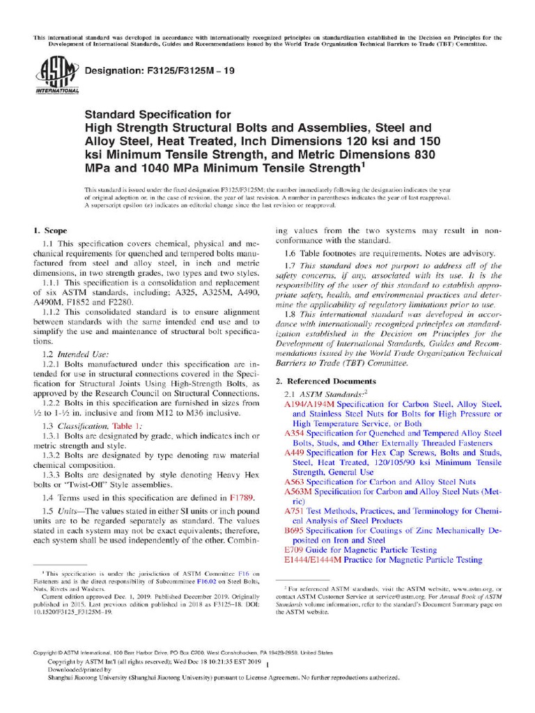ASTM F3125 F3125M-19 Minimum Tensile Strength | PDF