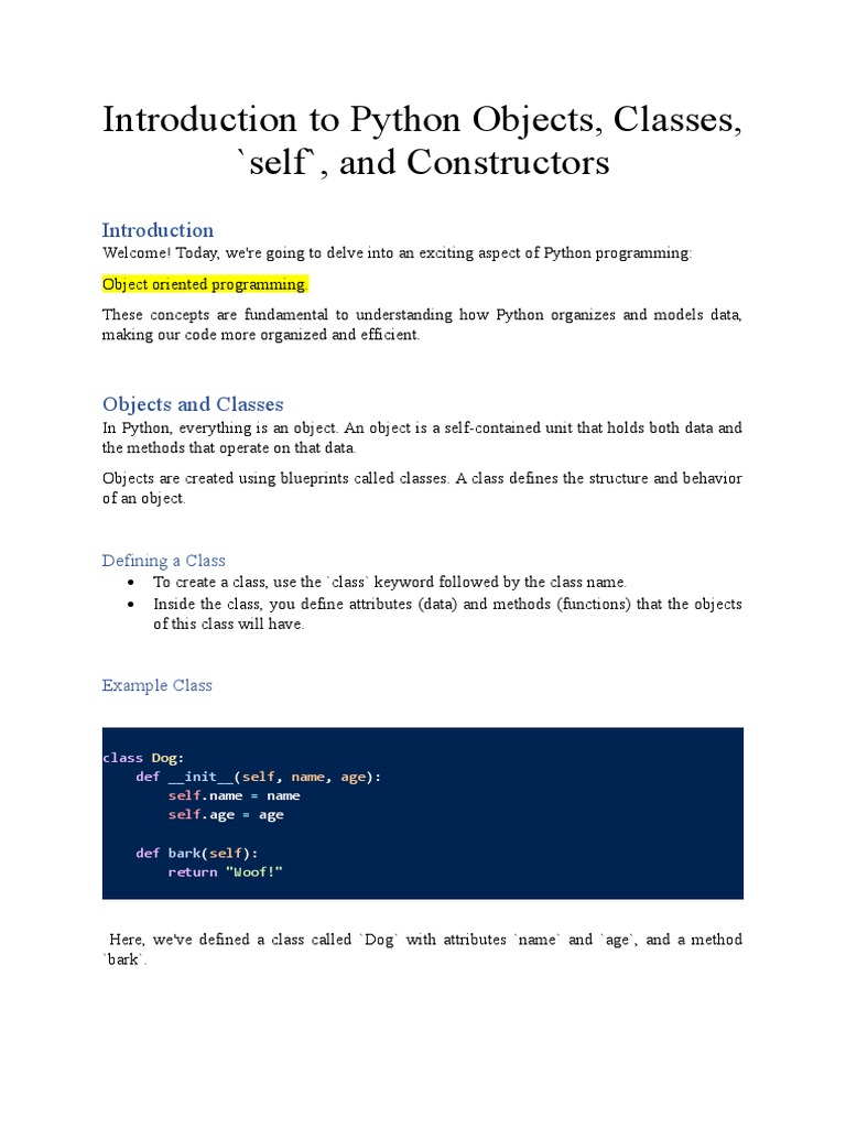 Troduction To Python Objects And Classes Pdf Method Computer Programming Class 7599