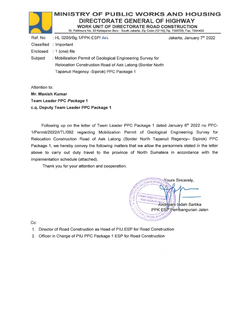 Mobilization Permit of Geological Engineering Survey For Relocation ...