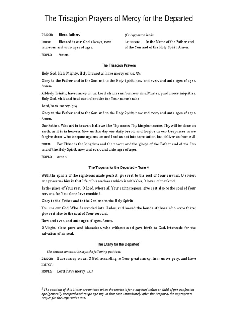 The Trisagion Prayers of Mercy For The Departed | Download Free PDF ...