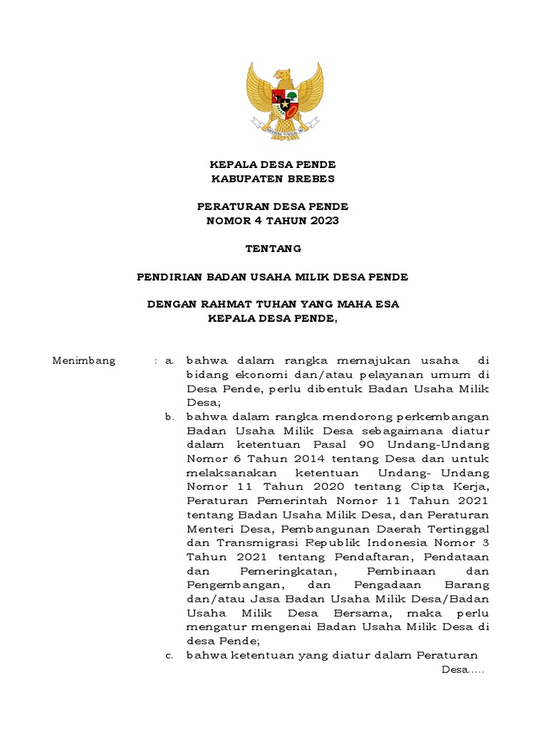 Perdes BUMDes PENDE | PDF | Griya & Taman