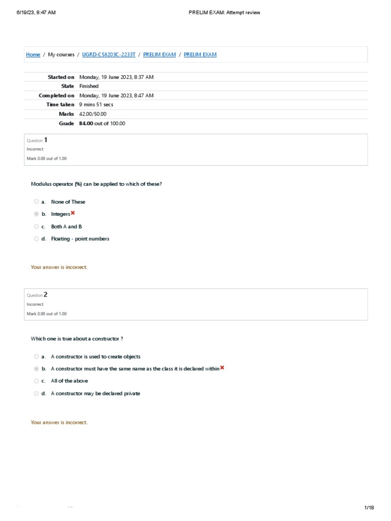 Prelim Exam Ugrd Cs6203c Object Oriented Programming Pdf Class Computer Programming