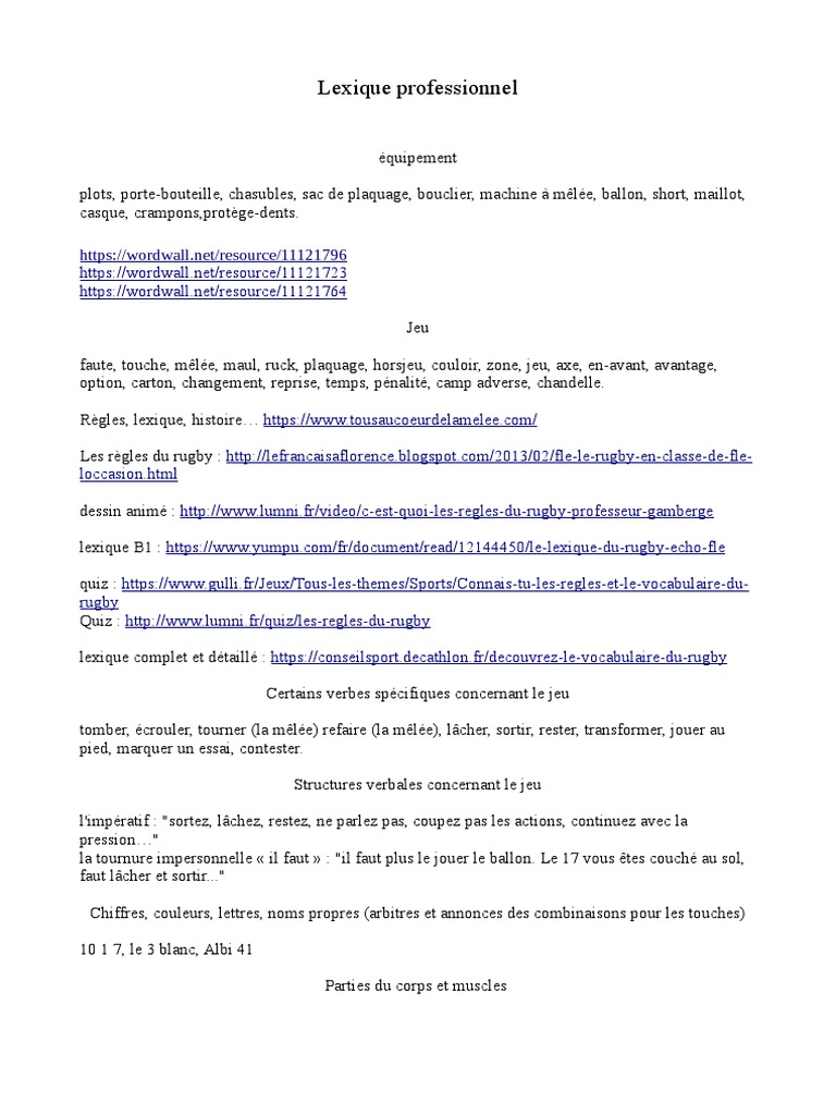 Lexique Professionnel | PDF | Rugby à XV | Des sports