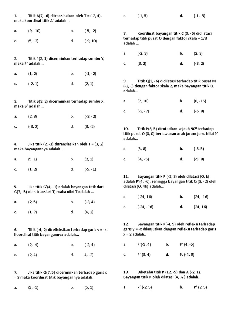 Transformasi Geometri Soal Pilgan | PDF