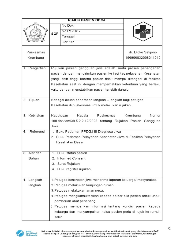 Sop Rujuk Pasien Odgj | PDF | Sains & Matematika