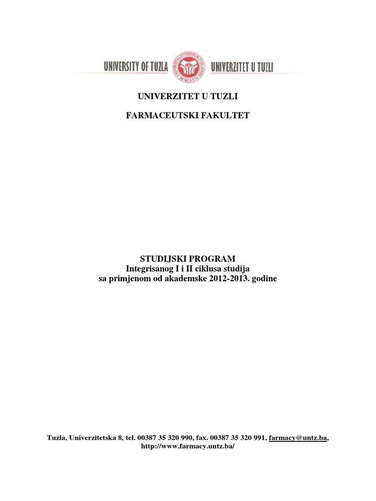 Vdocuments - MX Univerzitet U Tuzli Farmaceutski 2015-12-18 Nastavni Program Predmetakursa | PDF