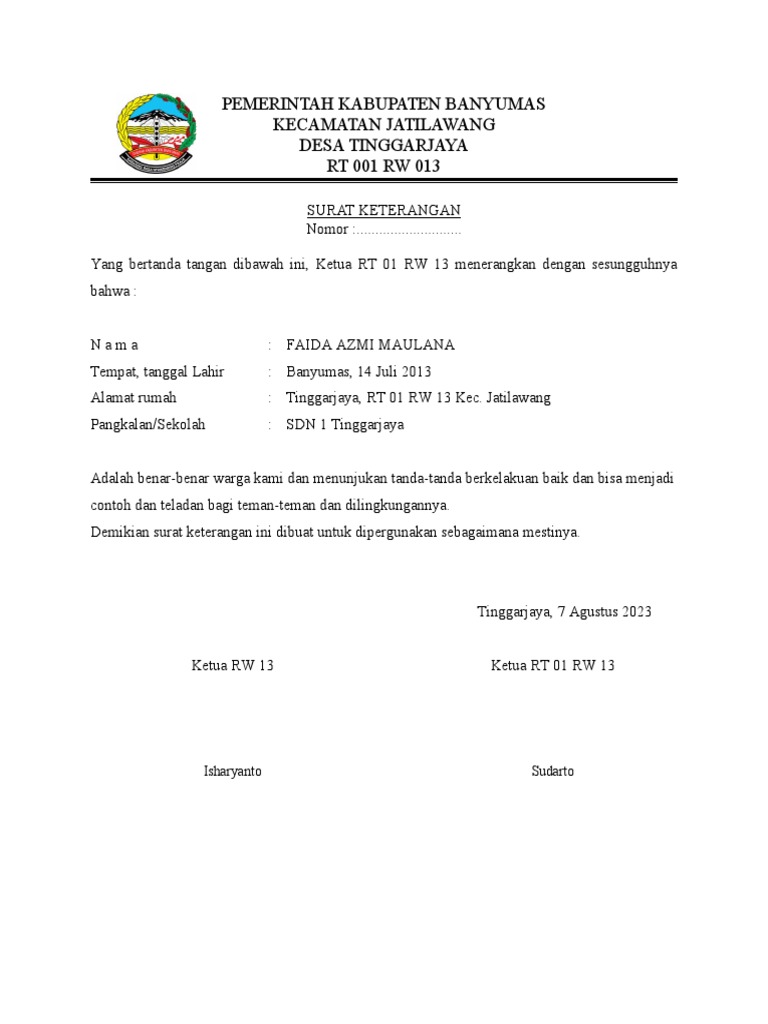 Surat Keterangan RT RW | PDF