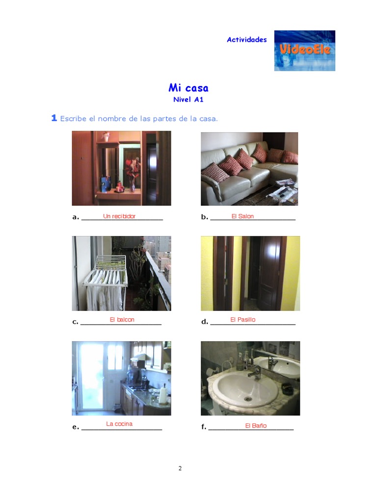 Partes de la Casa y Actividades A1 | PDF