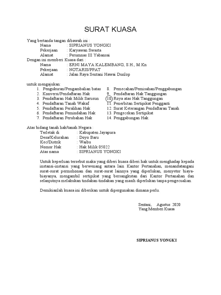 Surat Kuasa Roya | PDF