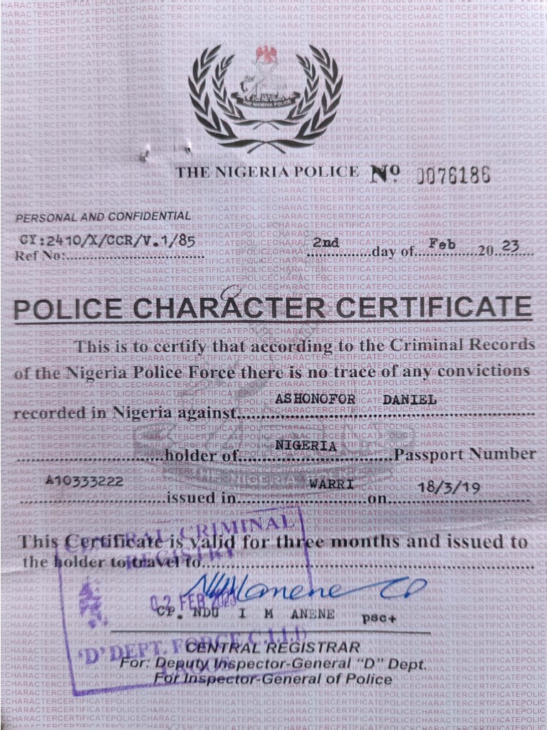 Police Character Certificate | PDF