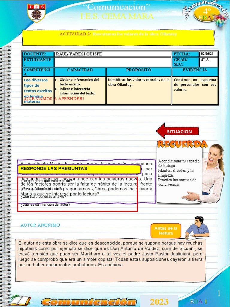 4º ACT 2 COM EDA 2 - Ollantay | PDF