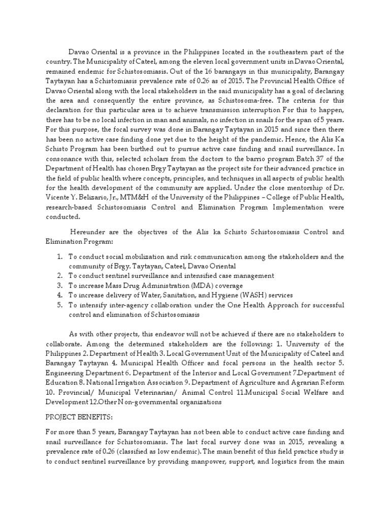 GPH ALIS KA SCHISTO Davao Oriental | PDF | Wash | Health Sciences