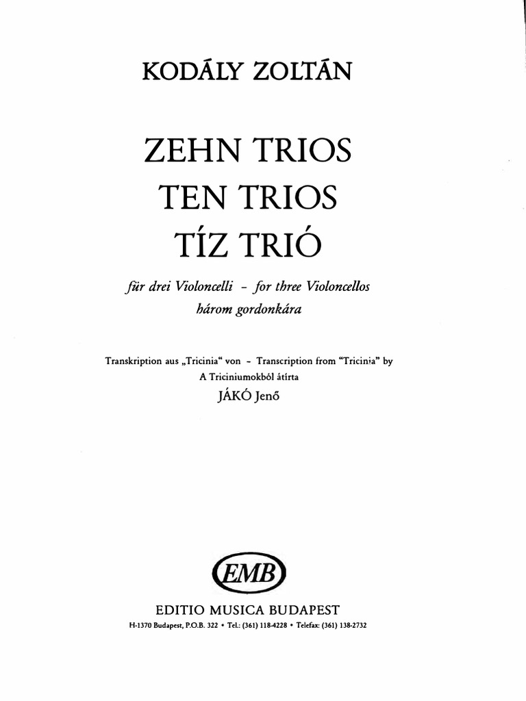 Kodaly, 10 Cello Trios | PDF | String Instruments | Bowed Instruments