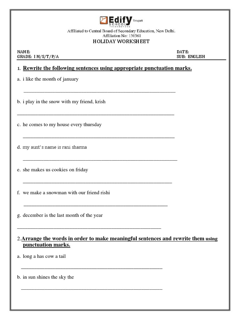 Rewrite The Following Sentences Using Appropriate Punctuation Marks | PDF