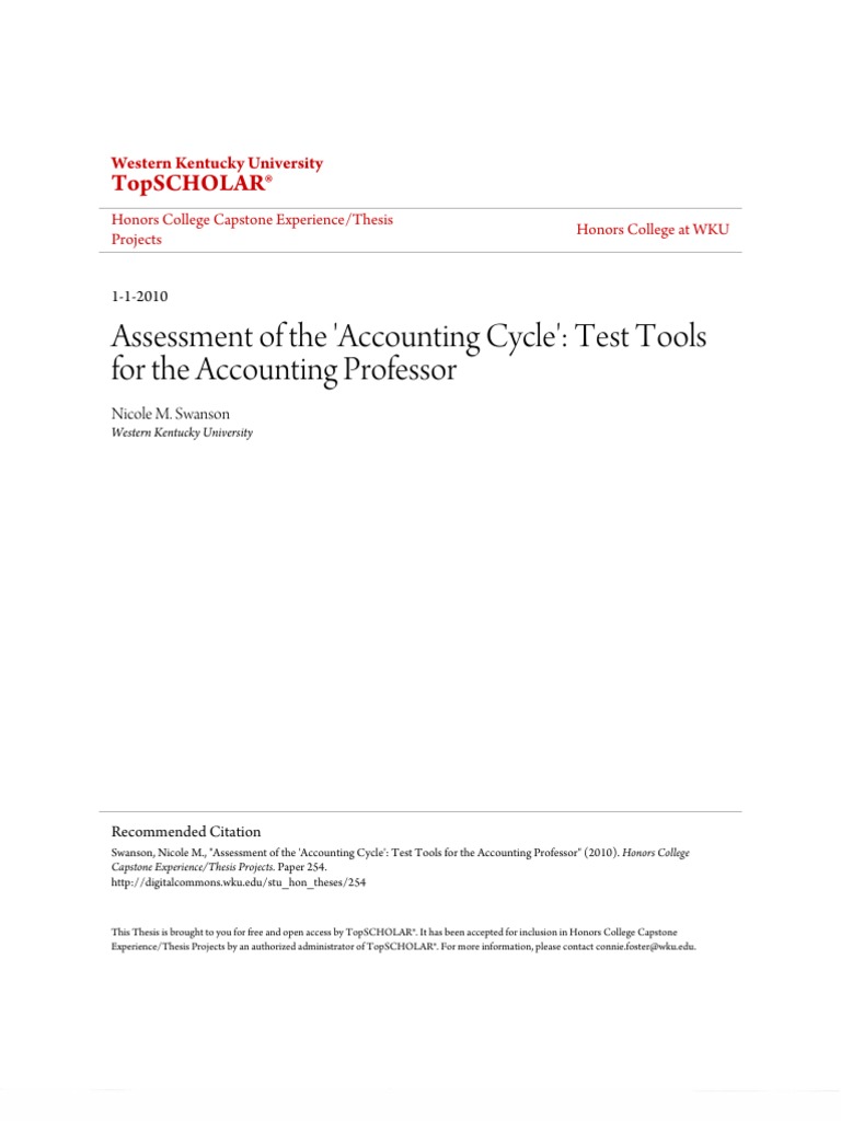 Assessment of The 'Accounting Cycle': Test Tools For The Accounting ...