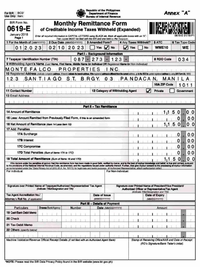 BIR-Form-No.-0619E Sample | Download Free PDF | Corporate Jargon ...