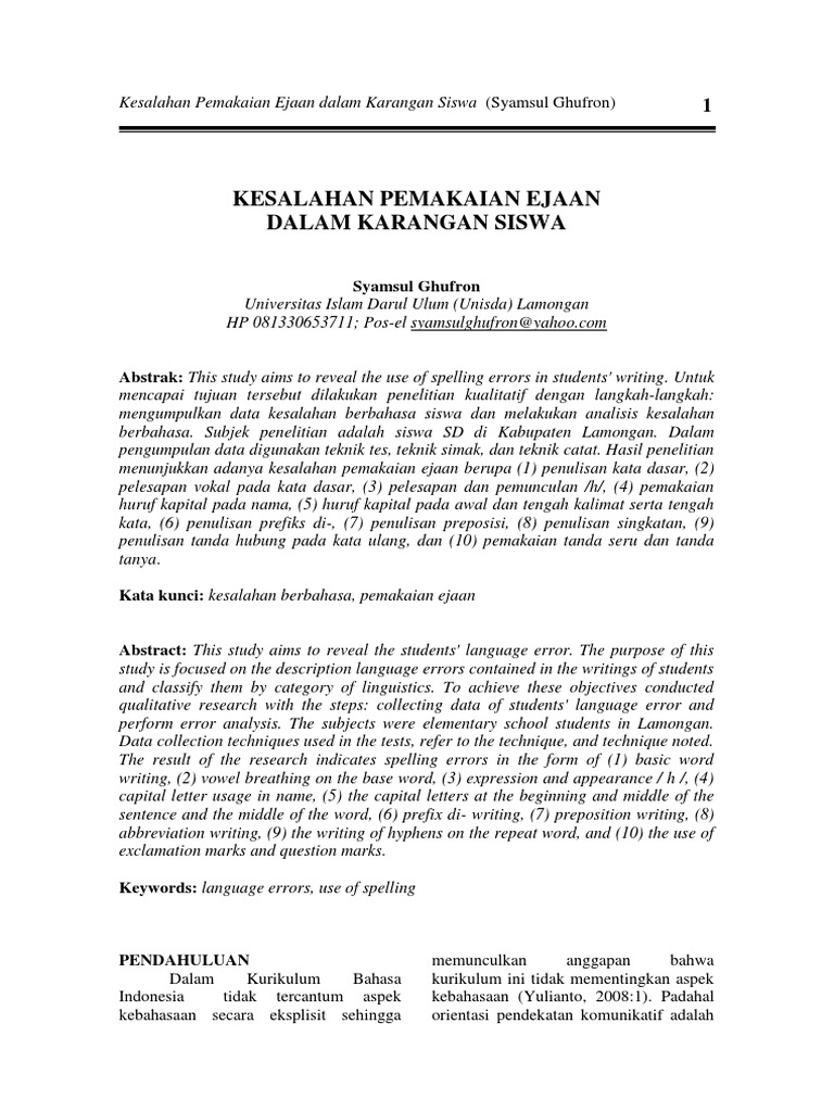 Ejaan Siswa SD: Analisis Kesalahan | PDF | Kajian Bahasa Asing