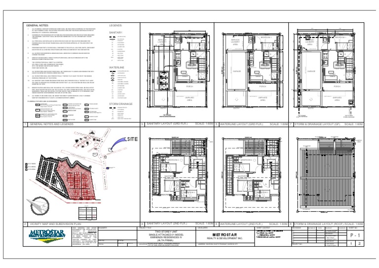 P1-Sanitary, Waterline, Storm Drainage Layout, General Notes | PDF ...