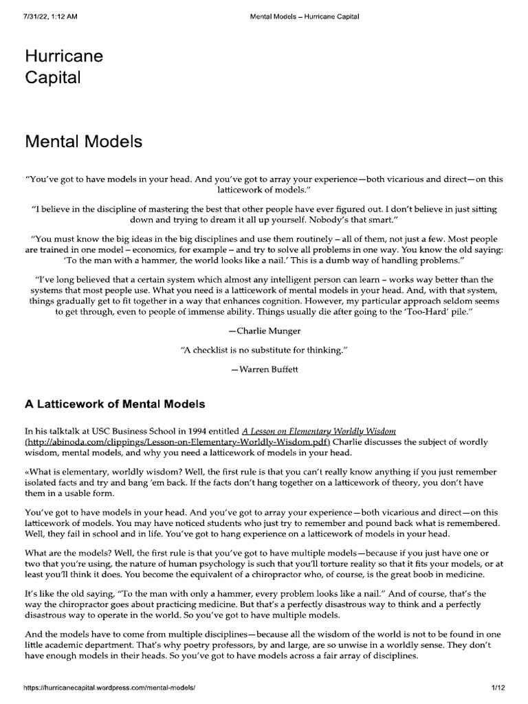 Hurricane Capital Mental Models | PDF