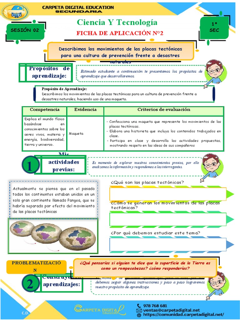 1° FICHA DE APLICACIÓN-SESIÓN2-SEM.1-EXP.3-CyT | Descargar gratis PDF | Placas tectónicas ...