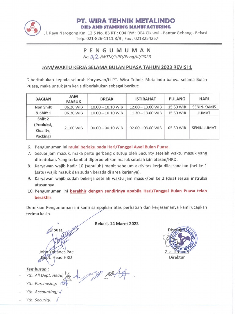 Pengumuman Jam Kerja Bulan Puasa Tahun 2023-Rev 1 | PDF