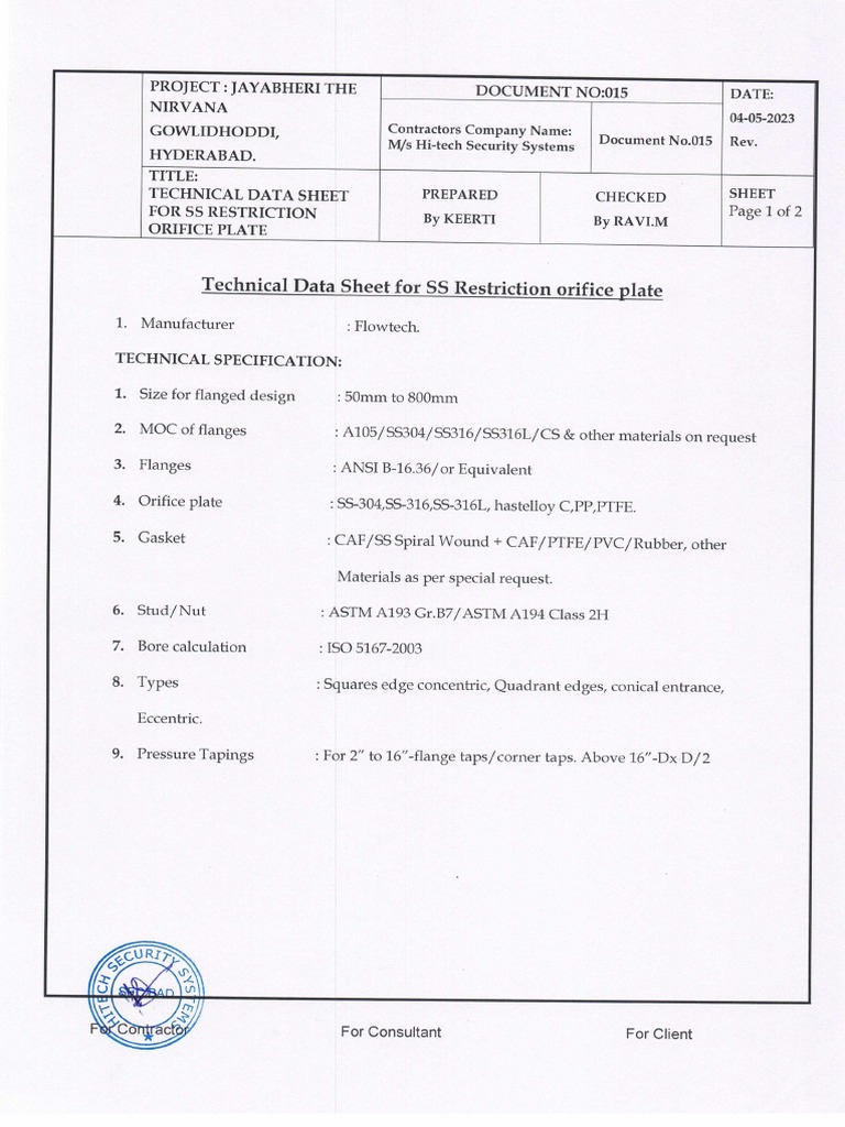 Orifice Plate Sizes For Hydrant System | PDF
