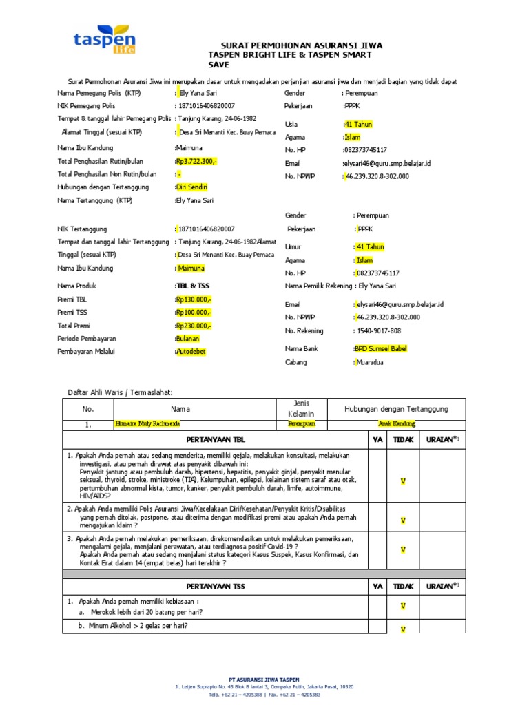3 - Form Spaj Bundling TBL TSS | PDF