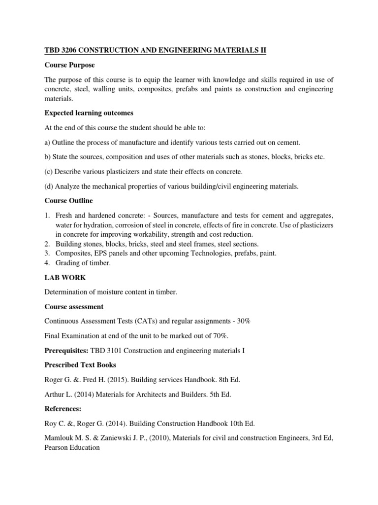 TBD 3206 Construction and Engineering Materials II - Notes | PDF ...