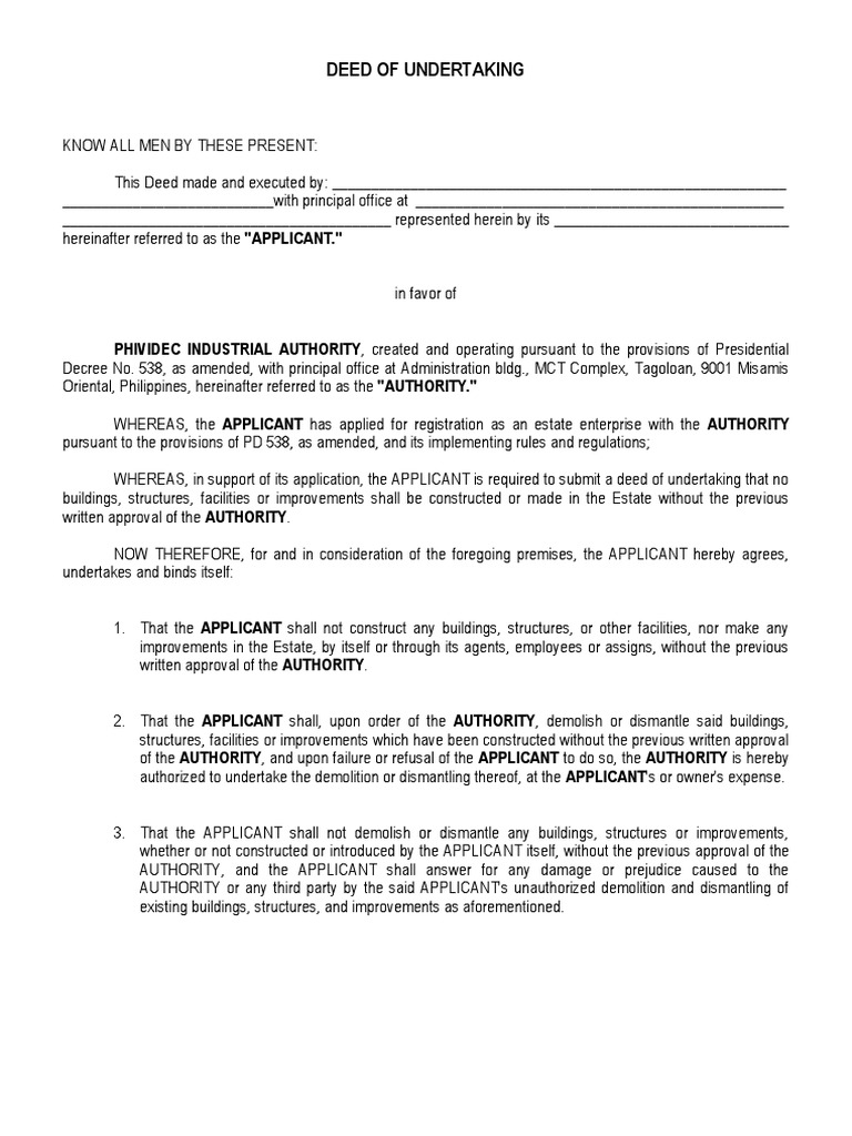 Deed of Undertaking | PDF | Private Law | Justice