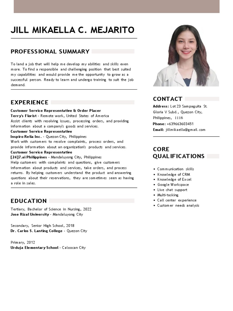 Jill Mikaella Mejarito - CV | PDF | Call Centre | Business