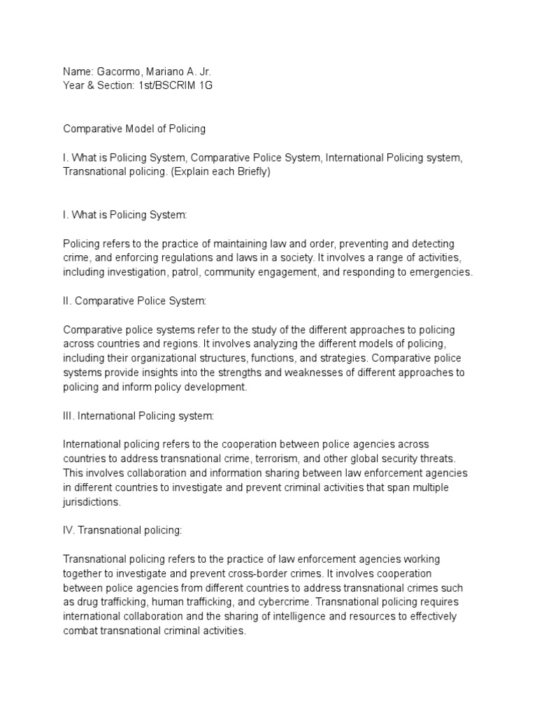 Comparative Models of Policing Explained | PDF | Police | Transnational ...