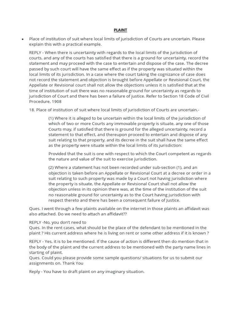 Ques. Ans. | PDF | Lawsuit | Jurisdiction Ques. Ans. | PDF | Lawsuit | Jurisdiction