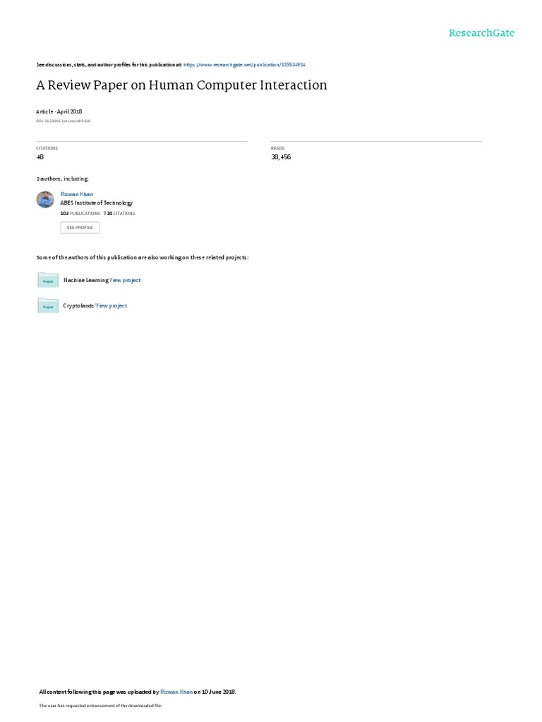 A Review Paper On Human Computer Interaction | PDF | Human–Computer Interaction | Usability