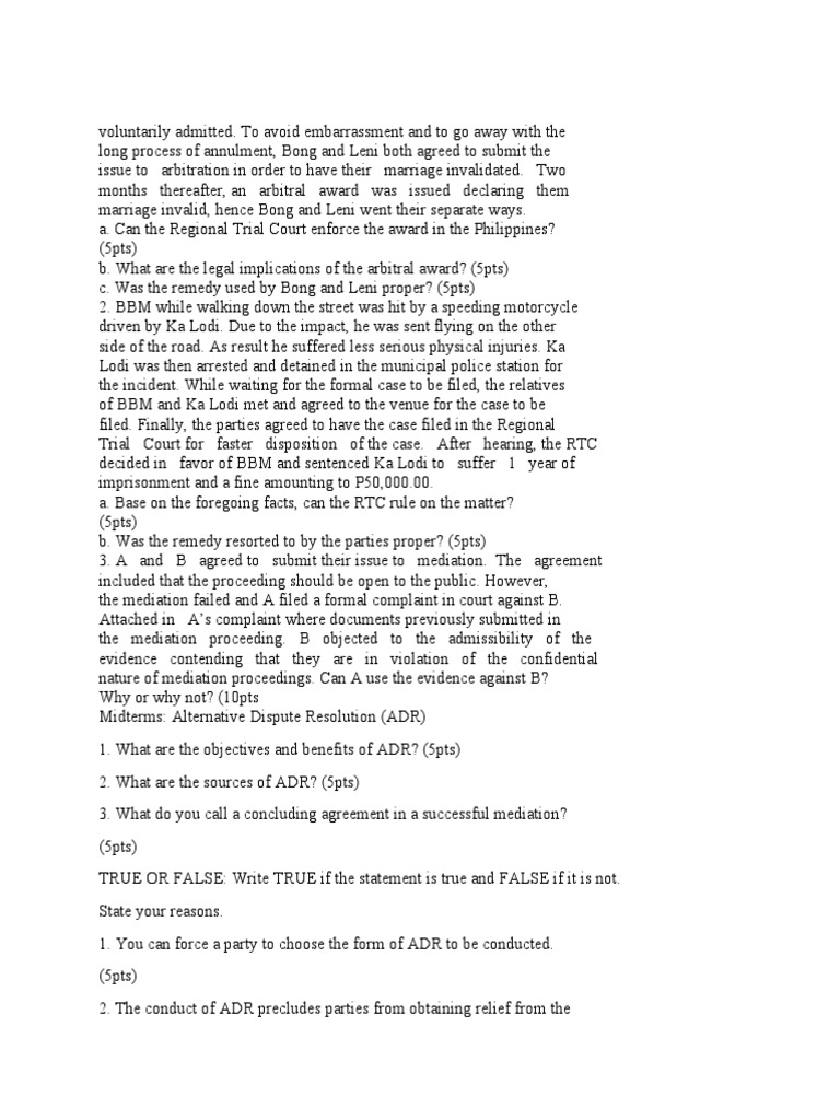 MIdterm Exam Question ADR | PDF | Alternative Dispute Resolution ... MIdterm Exam Question ADR | PDF | Alternative Dispute Resolution ...