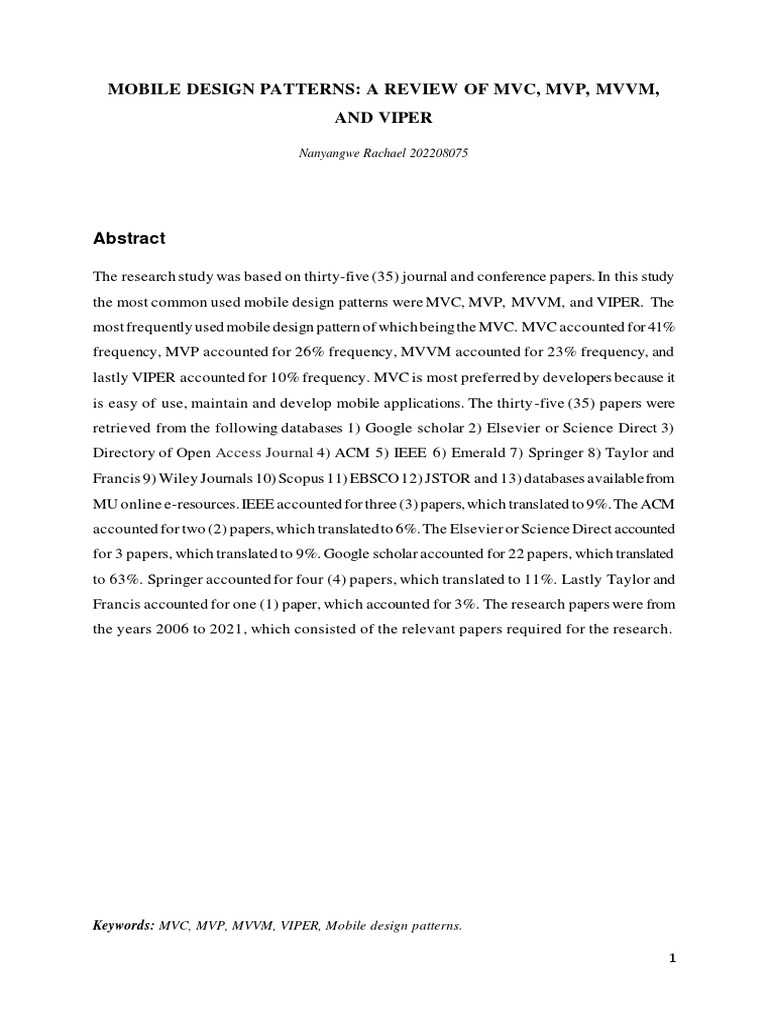 Mobile Design Patterns A Review Of Mvc Mvp Mvvm And Viper Pdf