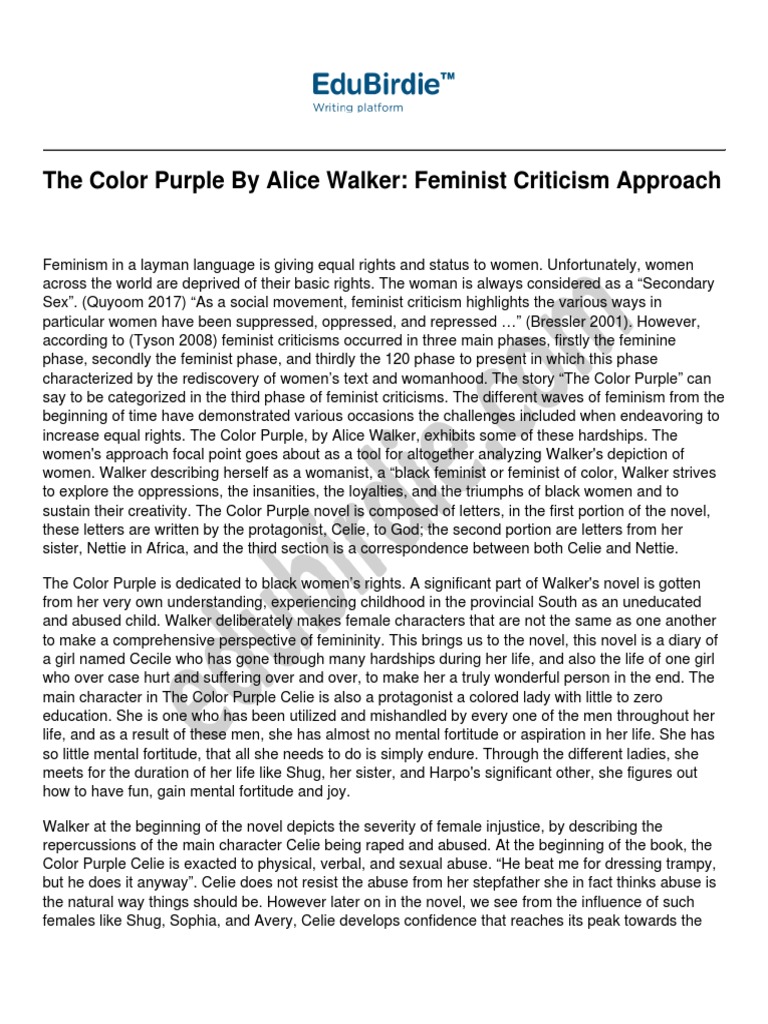 The Color Purple by Alice Walker Feminist Criticism Approach | PDF ...