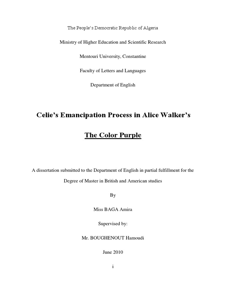Celie's Emancipation Process in Alice Walker's | PDF | Feminism ...