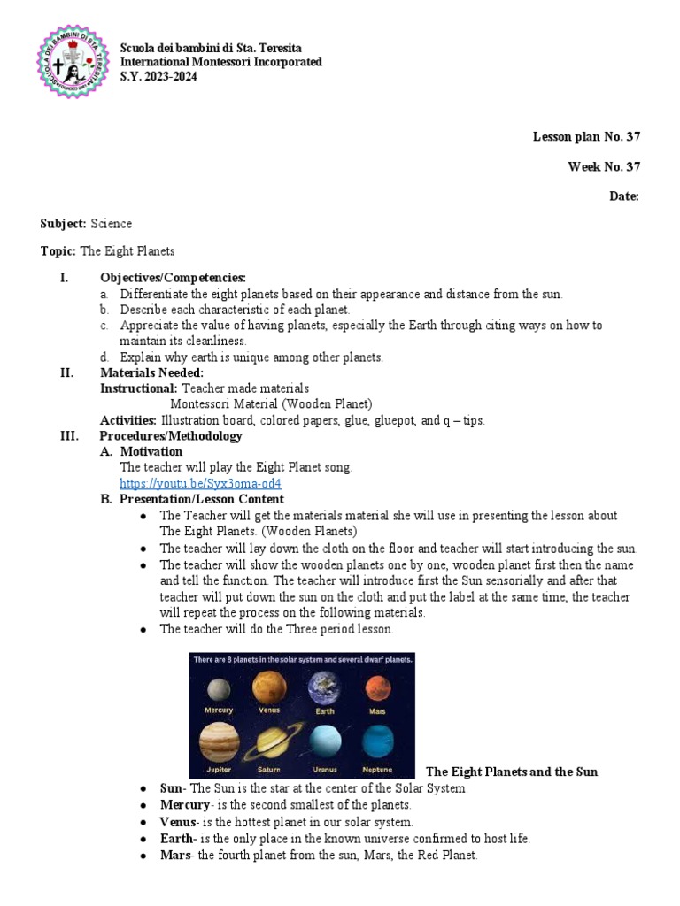 Lesson Plan: The Eight Planets | PDF | Planets | Sun